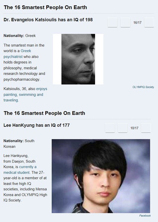 ‘천재’ 그리스인, 세계 최고 IQ 198…한국인 이한경도 등재